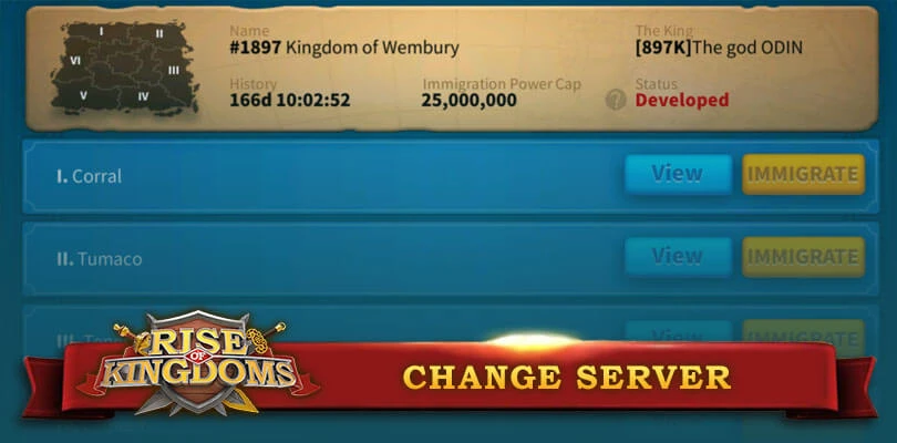 How do I change servers in Rise of Kingdoms?